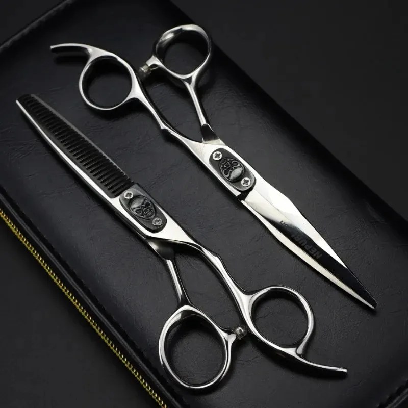 2024 Professional Japan 440C Steel Bull Head Japanese Steel Hairdressing Scissors 6 Inch Hair ...