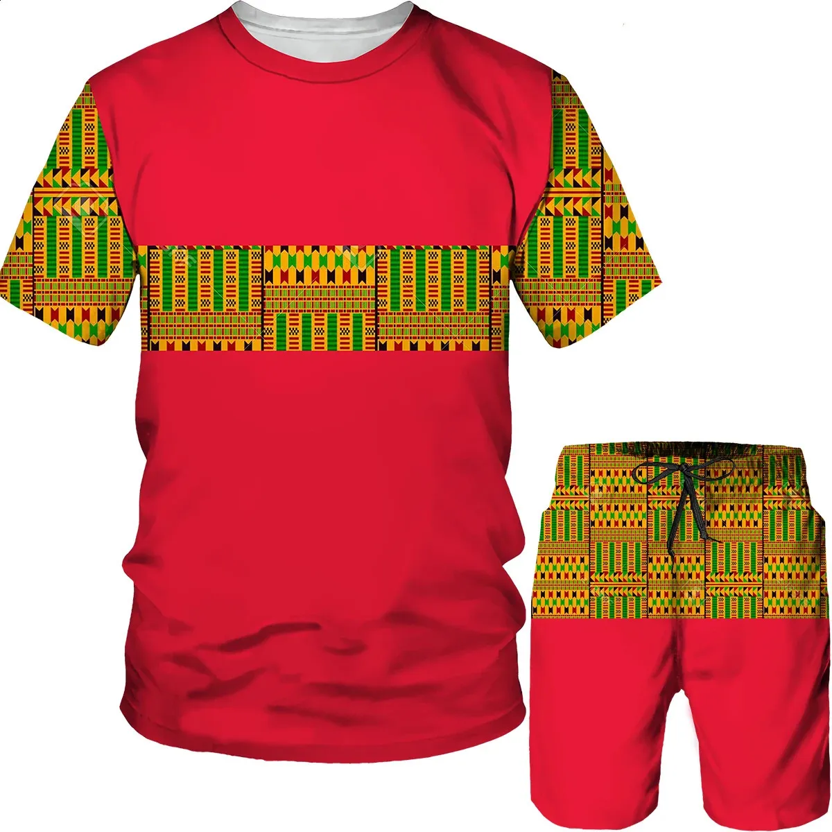 YUHAAfrican Dashiki 3D Print T Shirt And Shorts Set For Men And Women ...