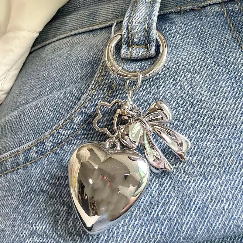 Silver Heart Keychain Plastic Key Ring For Car, Handbag & More Handmade ...