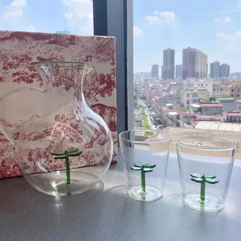 Hand Blown Four Leaf Clover Kettle And Nesting Cup And Bottle With High ...