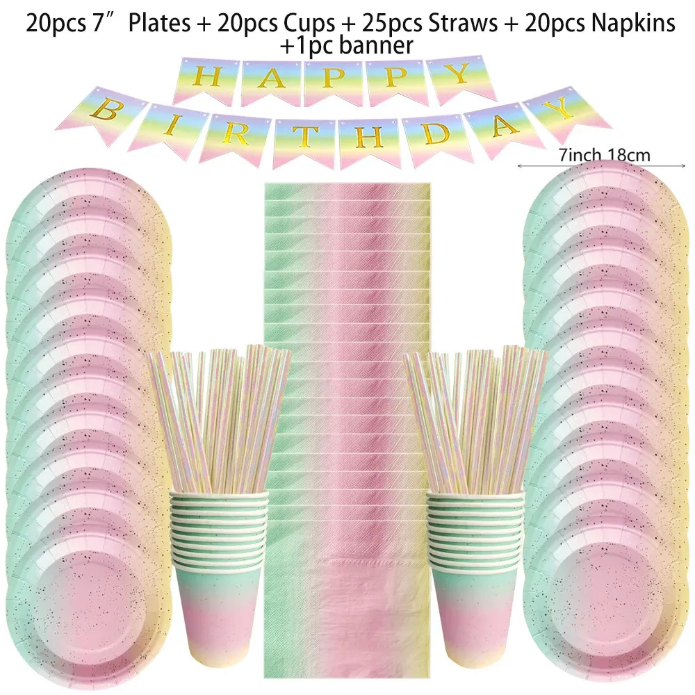 Rainbow Colored Disposable Tableware Set: Cardboard Paper Cups ...