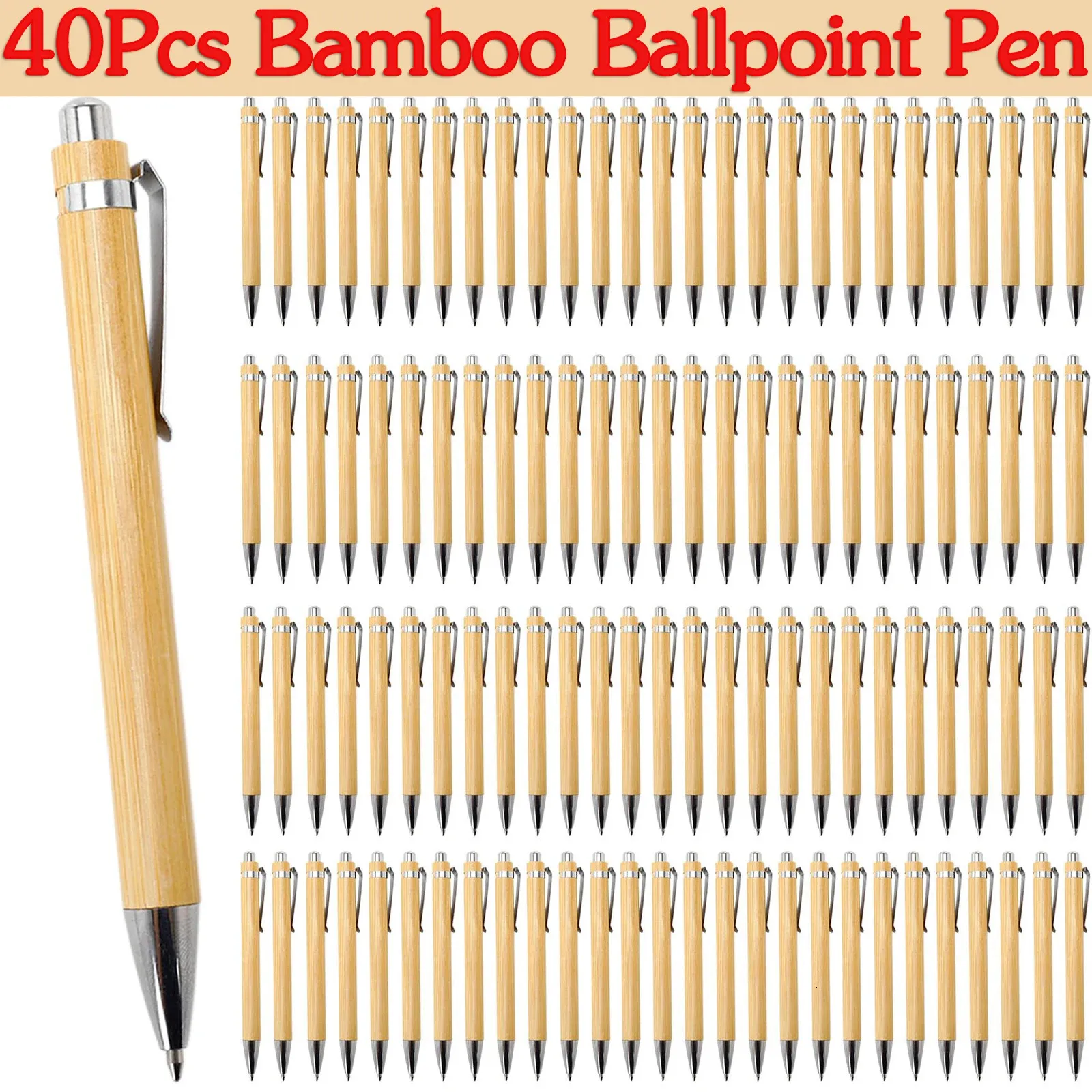 40 Pack Bamboo Ballpoint Pens - Blue Ink, Smooth Writing, Office ...