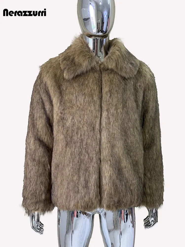 Premium Fluffy Faux Fur Winter Jacket: Long Sleeve, Warm Lapel Coat for ...
