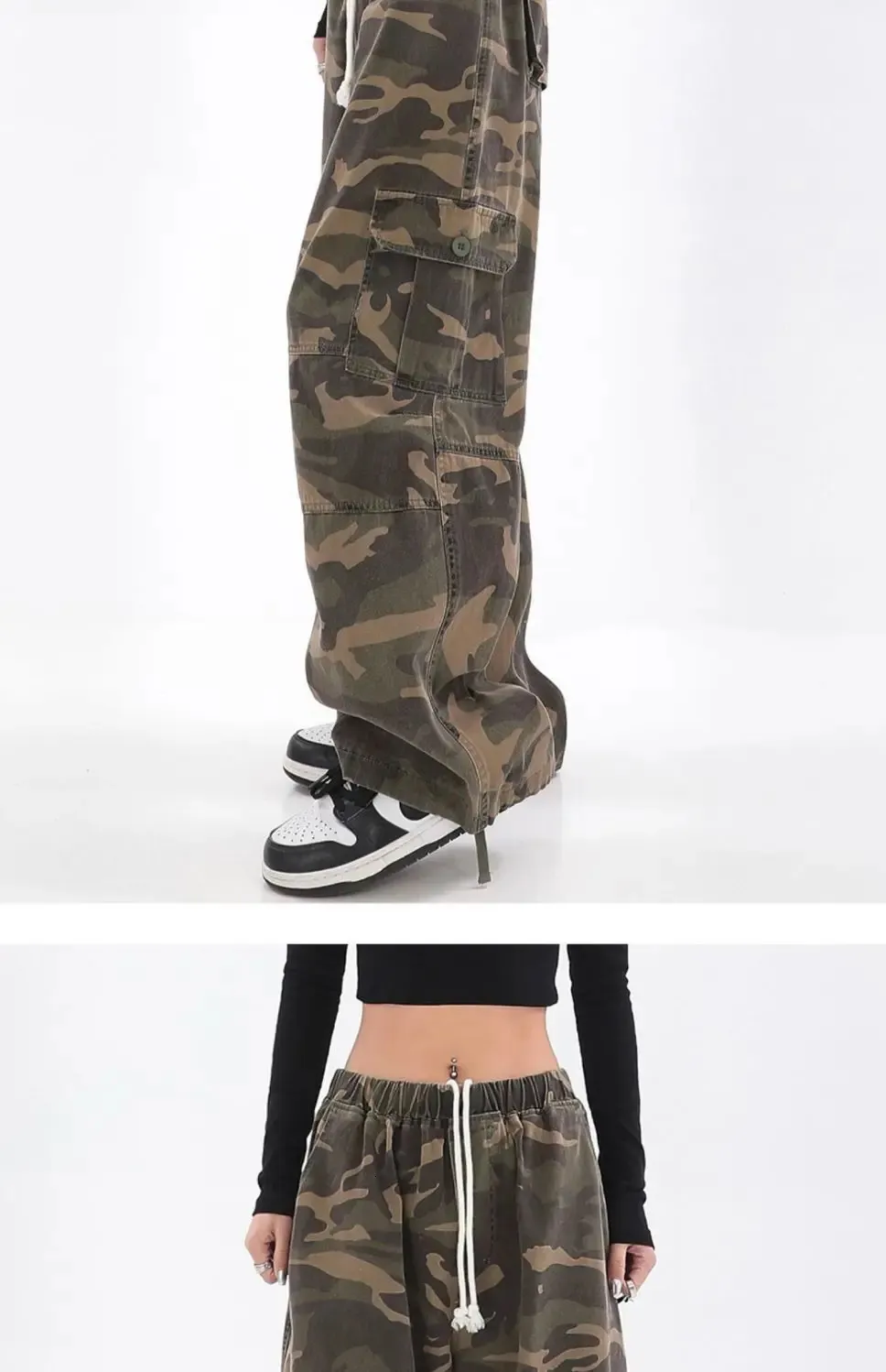 Camouflage Women's Cargo Pants Grunge Elastic Waist Hip Hop Sweatpants ...