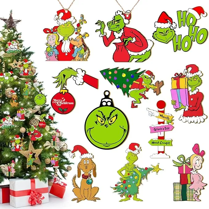 Eco Friendly Wood Christmas Tree Grinch Decorations Set With Grinch ...