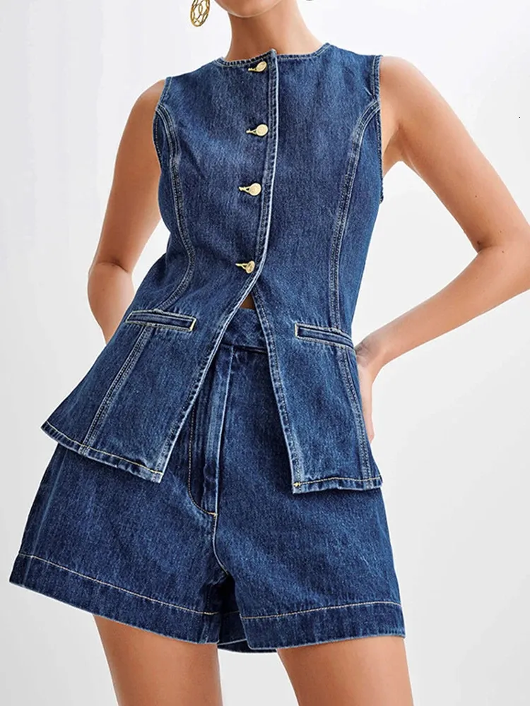 Stylish Women's Two Piece Shorts Set - O Neck Sleeveless Top & High ...