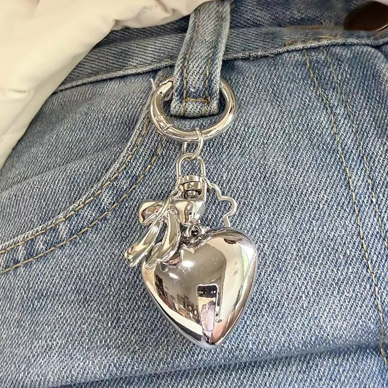 Silver Heart Keychain Plastic Key Ring For Car, Handbag & More Handmade ...