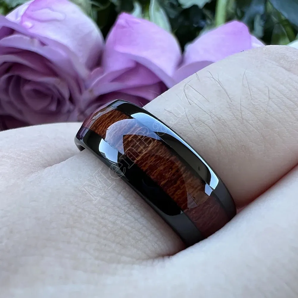 Men's Tungsten Carbide Wedding Band with Redwood Inlay - 6/8MM Dome ...