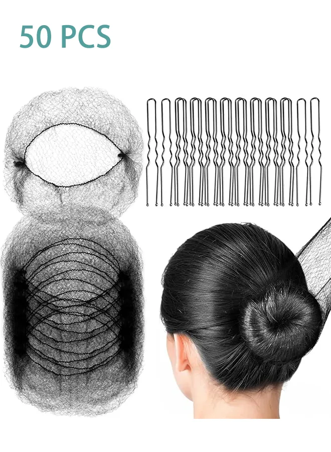 Black Hair Nets Hair Nets Invisible U Shaped Pins For Food Service, Bun ...