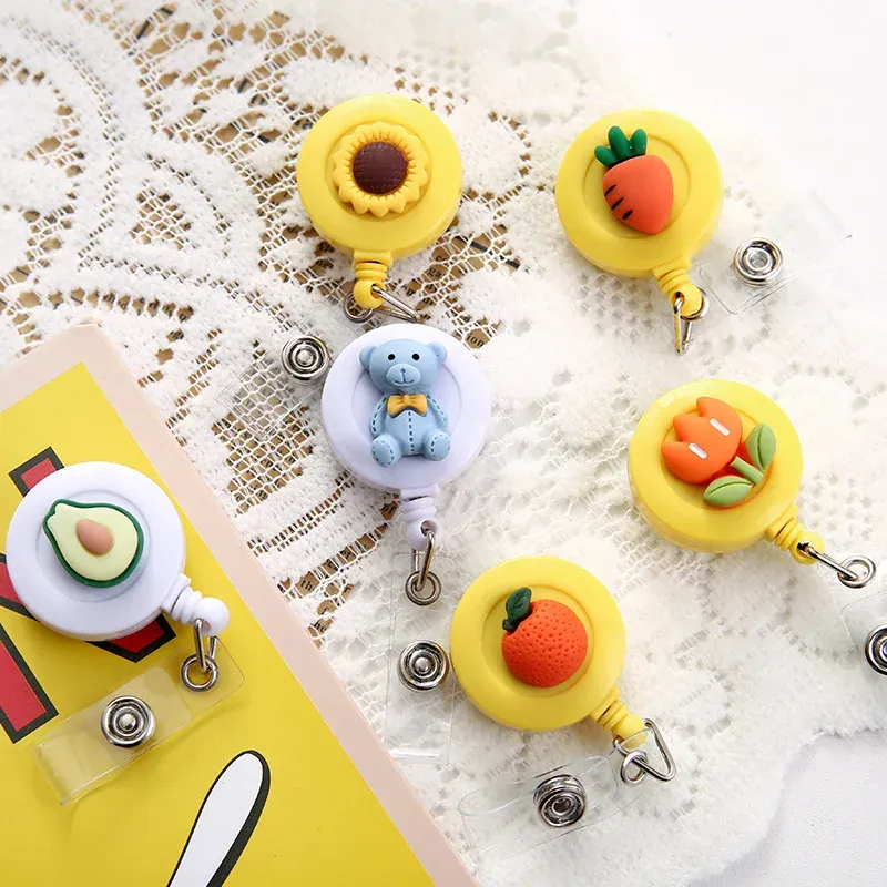 Cute Badge Reels Retractable ID Card Holder Clip, Cartoon Style Name ...