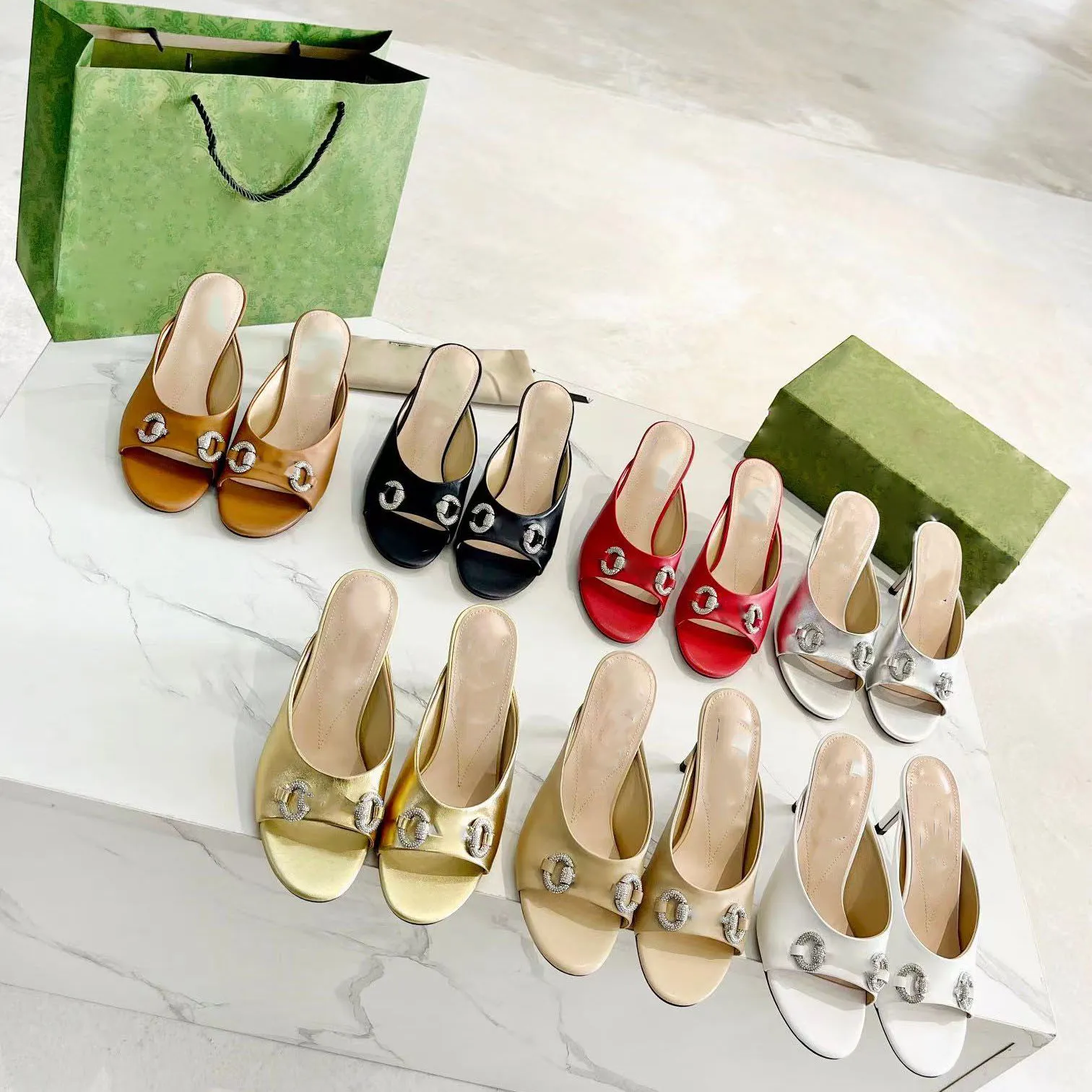 Retro Round Toe Designer Bow Sandals With Diamond Inlaid Slim Heel ...