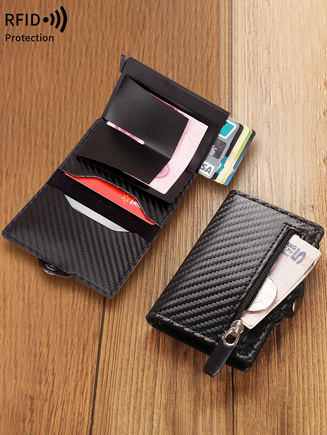 Ultra Thin Mini RFID Carbon Fiber Men's Guarda Wallet With Aluminum ...