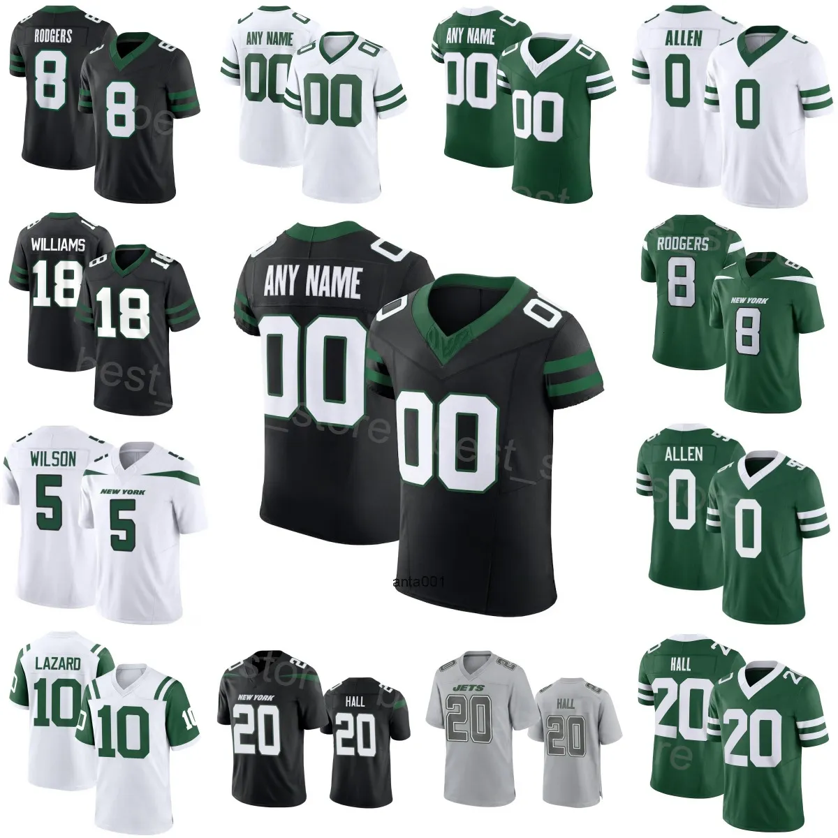 Custom New York Football Jersey: 8 Aaron Rodgers, 20 Breece Hall, 0 ...