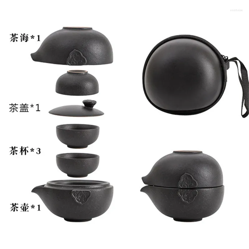 Portable Black Ceramic Japanese Teaware Set With 3 Tea Cups Ideal For ...
