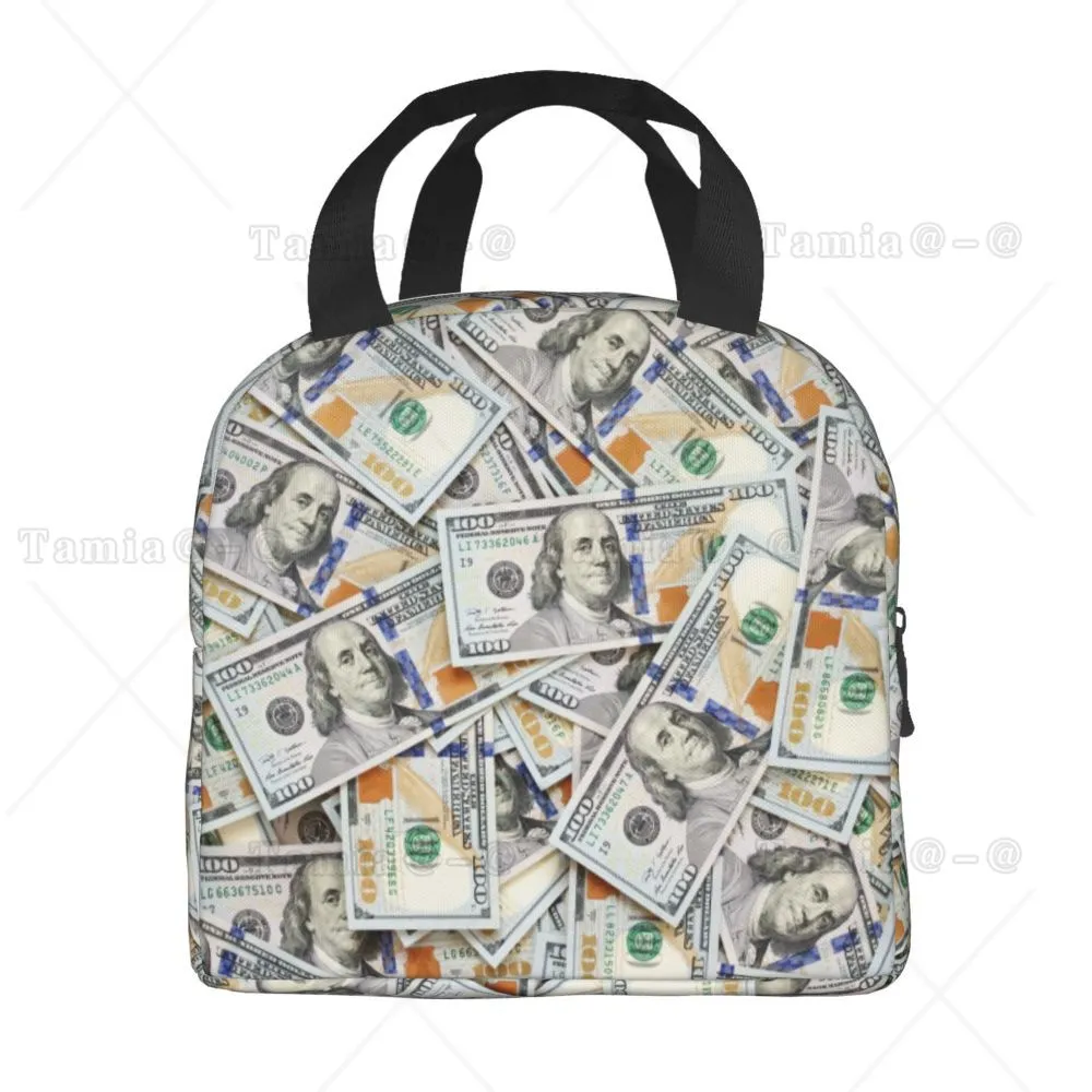 Money Print Reusable Lunch Box: Waterproof Thermal Cooler Bag for Kids ...