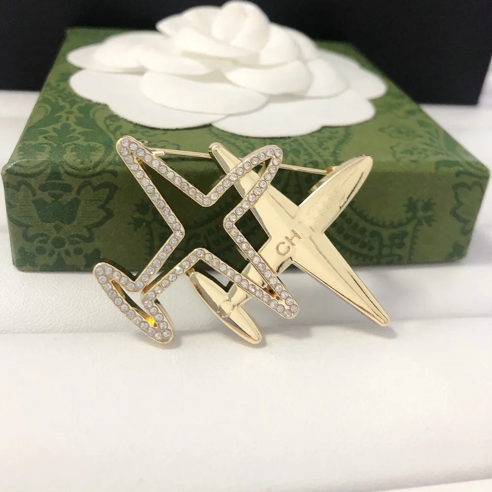 Gold Plated Crystal Rhinestone Diamond Star Brooch With Designer ...