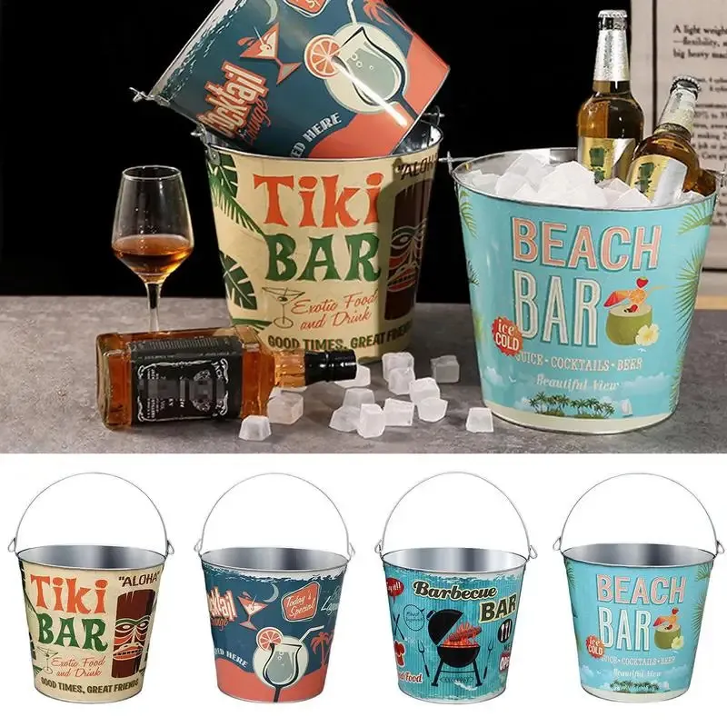 Vintage Sturdy Ice Bucket For Cocktail Bar Iron Beer Buckets For Party ...