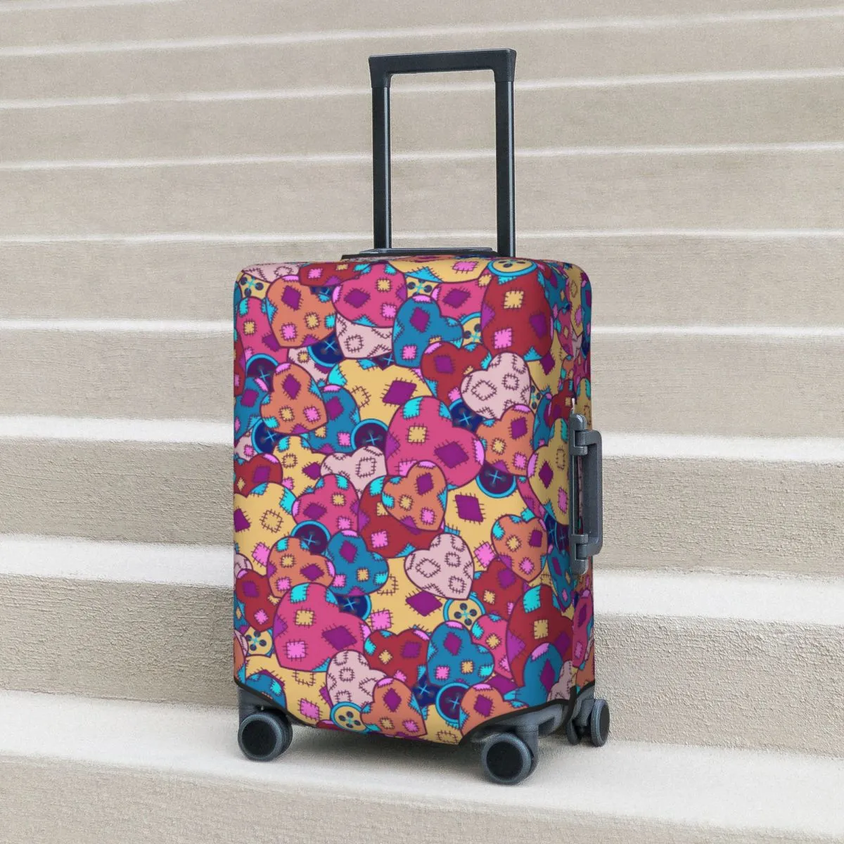Cute Cartoon Suitcase Cover - Adorable Patchwork Hearts, Elastic ...