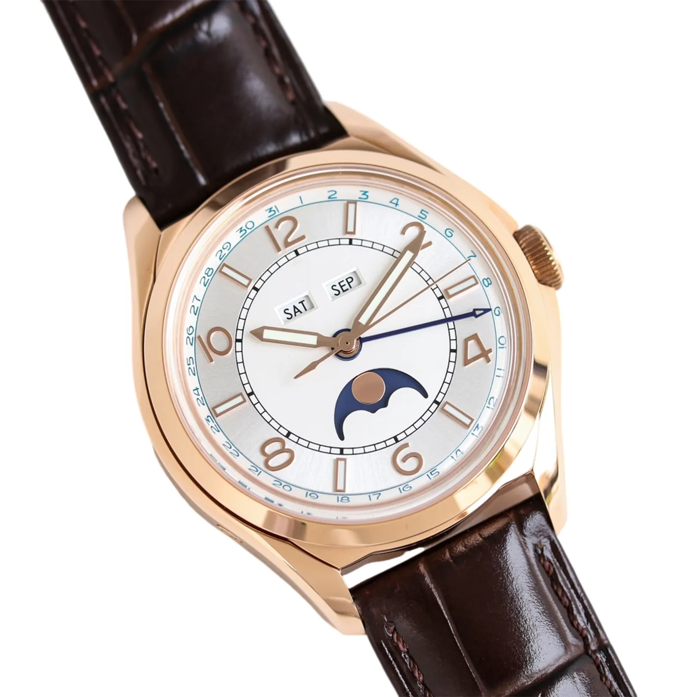 Men's Moonphase Watch: Elegant Timepiece With Sunburst Bezel, 40mm ...