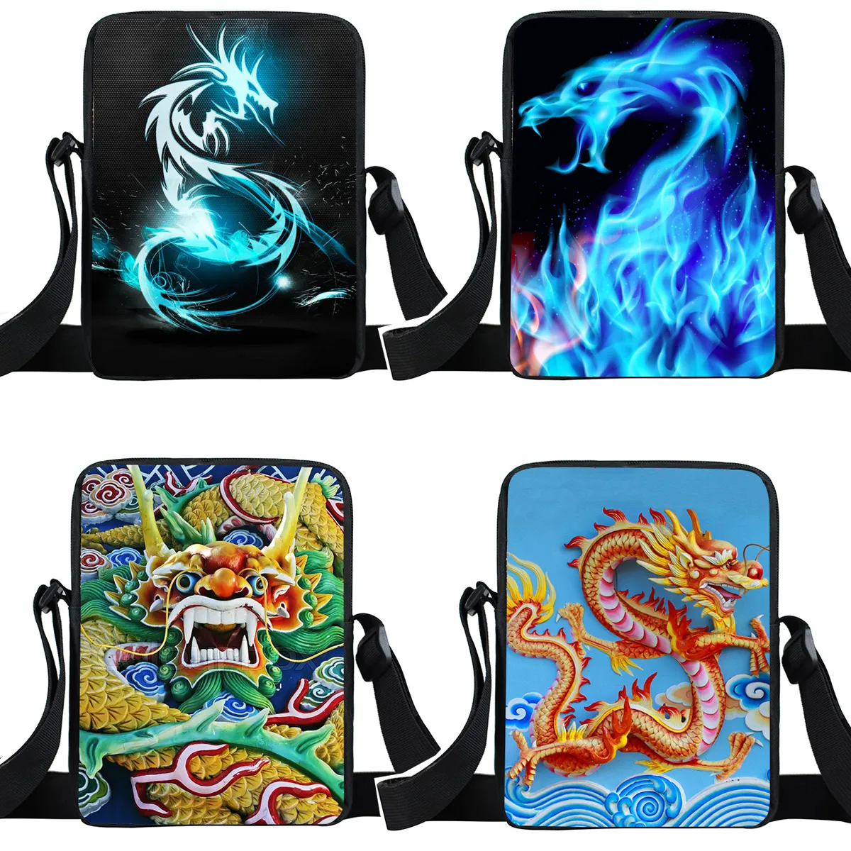 Stylish Blue Fire Snake And Chinese Dragon Sublimation Messenger Bag ...