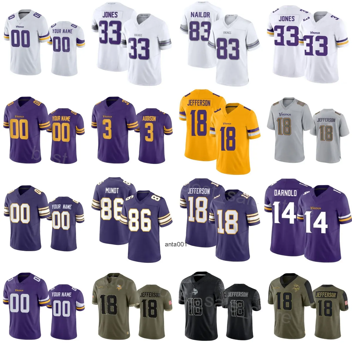 Custom Minnesota Football Jersey - Stitched - 14 Sam Darnold, 33 Aaron ...