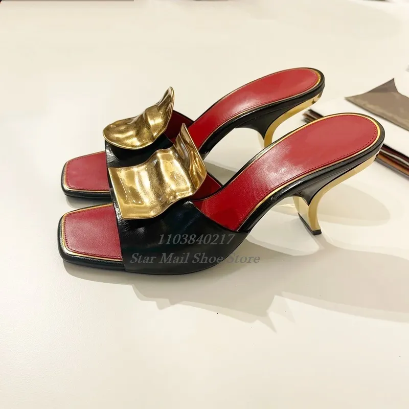 Sgback Womens Square Toe Medium Heel Slippers Metal Decorated Peep Toe ...