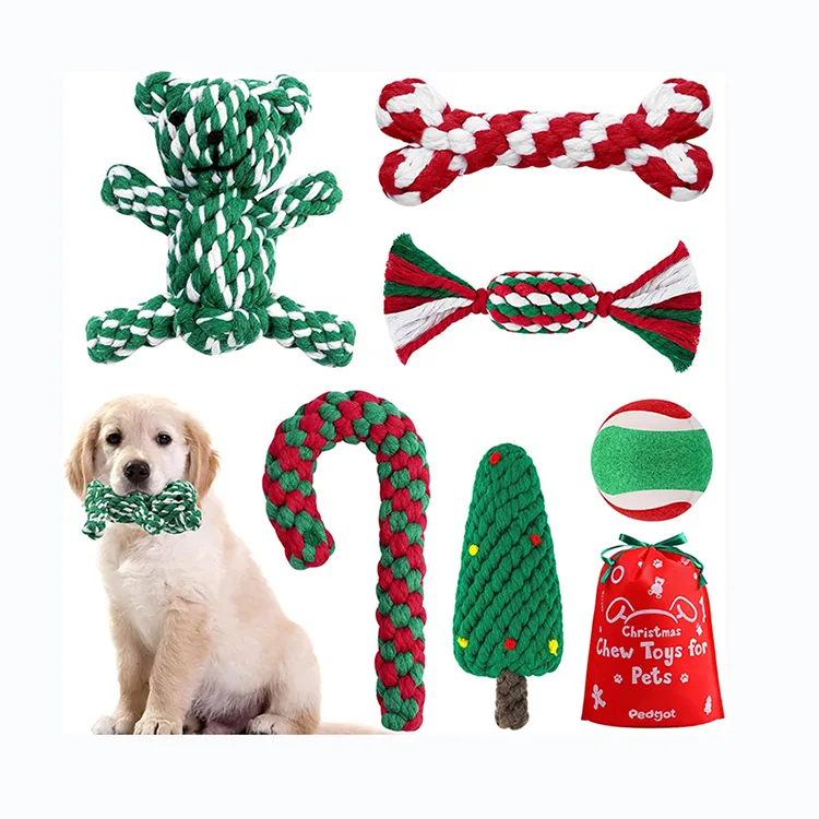 6 Pack Christmas Dog Chew Toys - Cotton Rope, Interactive Training ...