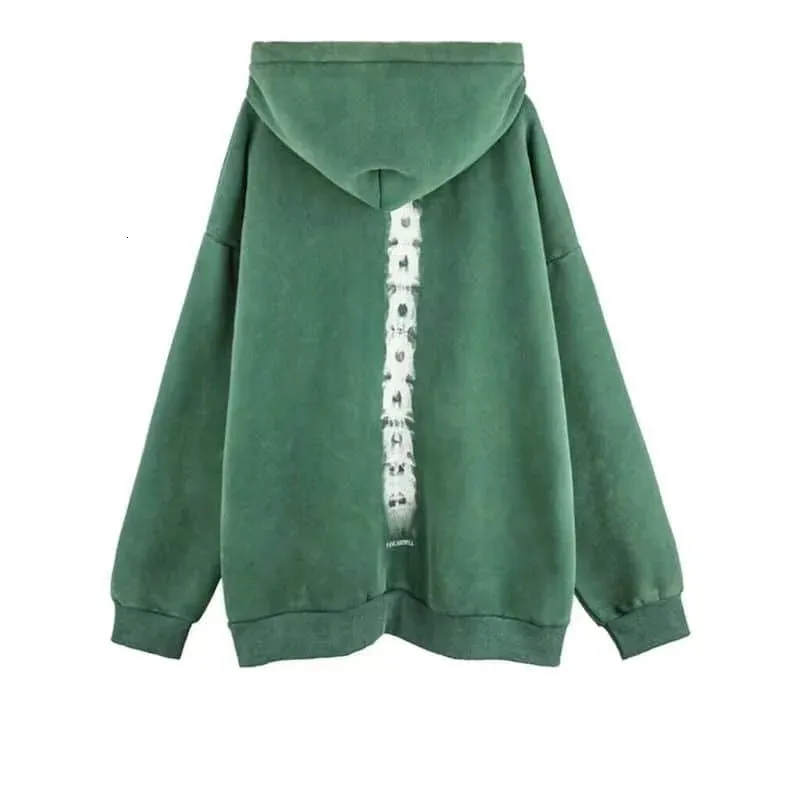 Oversized Zip Up Skeleton Hoodie - American Vintage Style, Washed Black ...