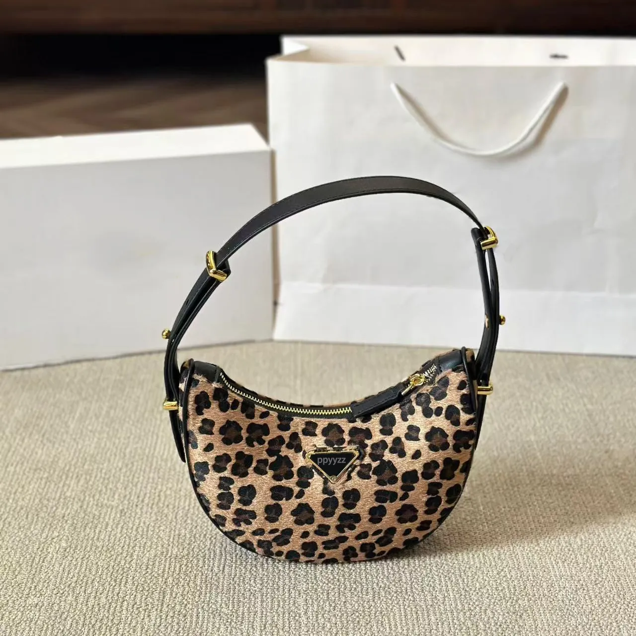 Designer Shoulder Handbags Chic Leopard Print Shoulder Bag, Half Moon ...