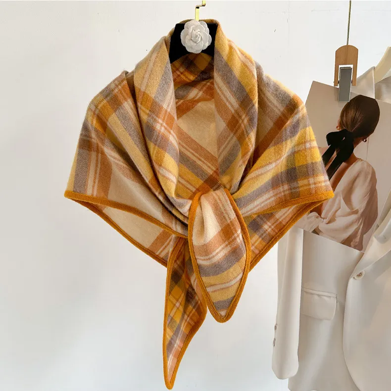 Women's Warm Cashmere Plaid Triangle Shawl - Winter Knit Scarf from ...