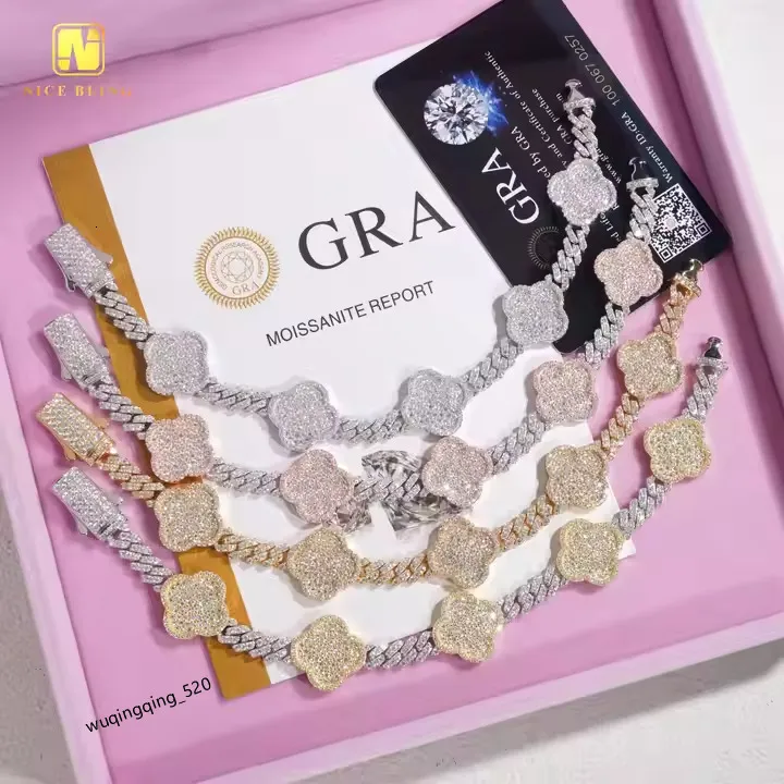 Custom Two Tone Clover Lucky Chain Coin Bracelet With Certificate Iced ...