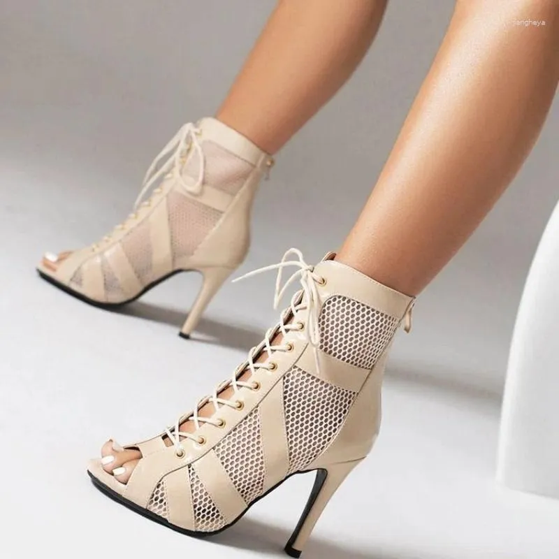 Tanzschuhe 2024 Dünne Hohe Frauen Heels Trend Peep Zehenstiefel Lady Für Lateinische Tanzende ...