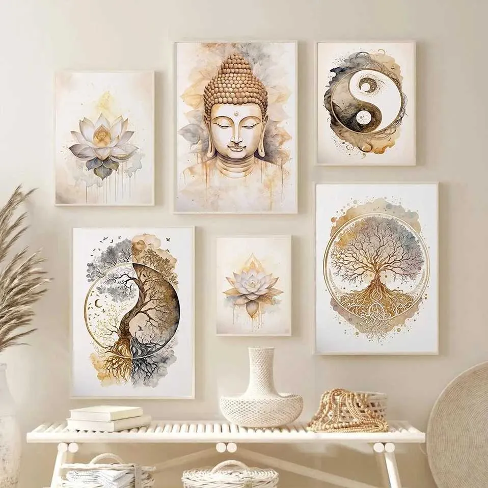 Spiritual Canvas Art - Tree of Life, Buddha, Lotus, Tai Chi - Modern ...