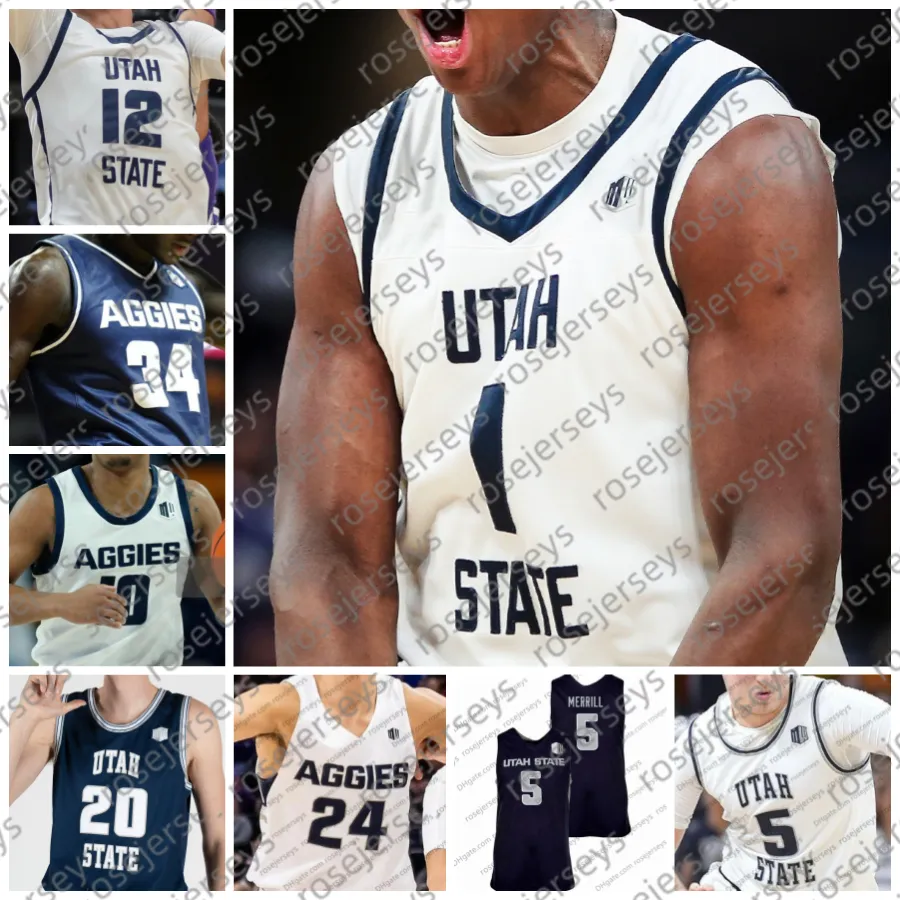 Customized 2024 Utah State Aggies Basketball Jersey Great Osobor Darius ...