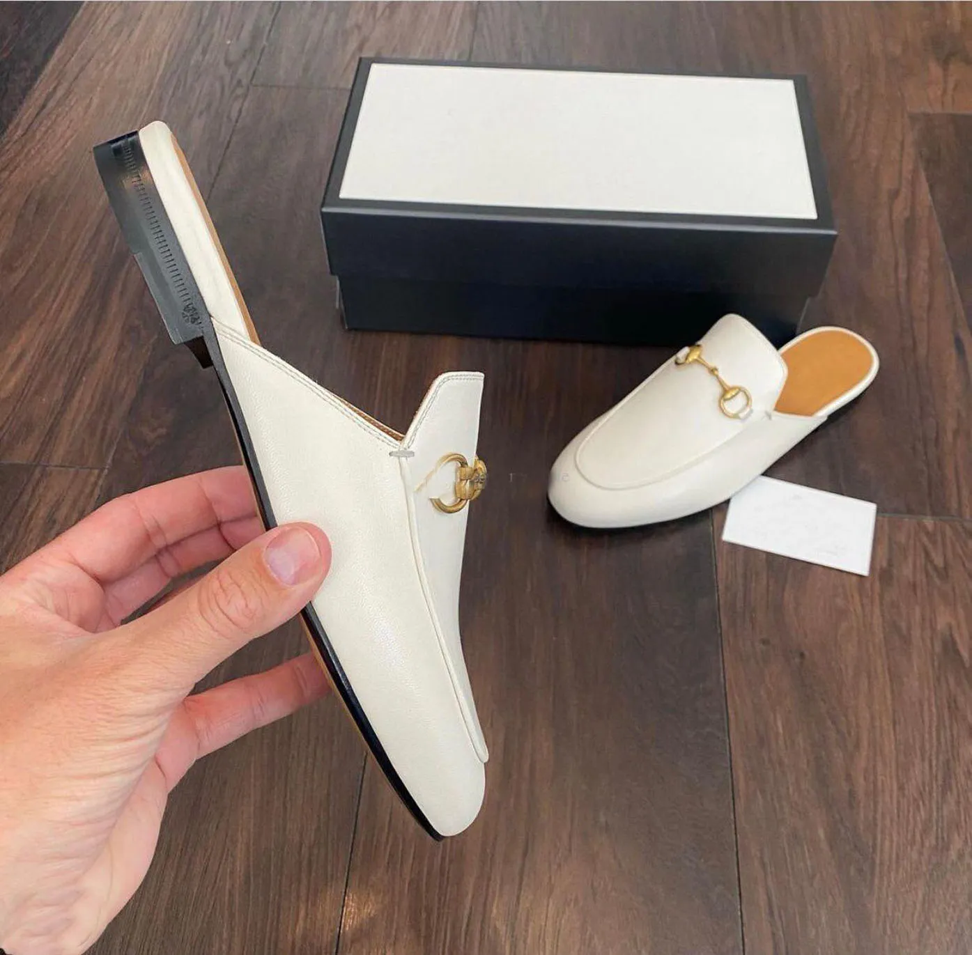 Bulk Gold Slippers: Women's Leather Loafer Slides With Golden Chain ...
