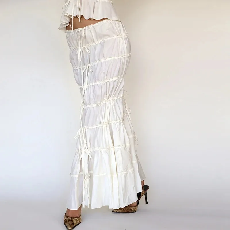 Ruffle Two Piece Skirt Set: Vintage Cami Top & High Waist Wrap Long ...