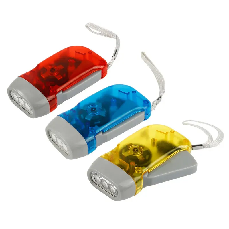 Outdoor 3 LED Hand Press Flashlight, No Battery Wind Up Crank Dynamo ...