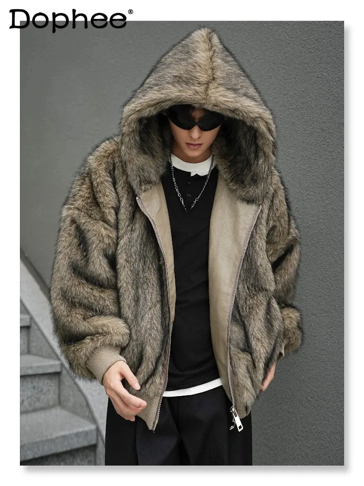 Mens Winter Fur Hooded Coat: Retro Long Sleeve Jacket, Premium Quality ...