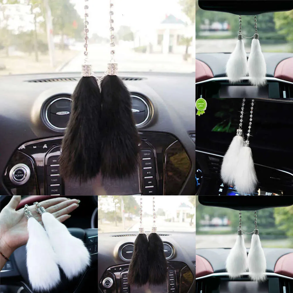 DHgate.com:2024Fluffy Crystal Fox Fur Car Mirror Ornament: Bling ...