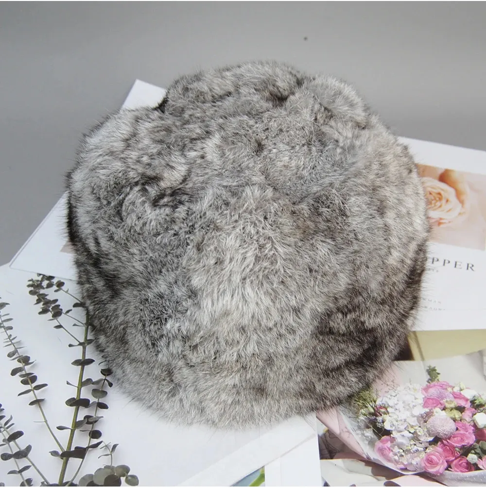 Unisex Winter Warm Rabbit Fur Bomber Hat, Natural High-Quality Russian ...