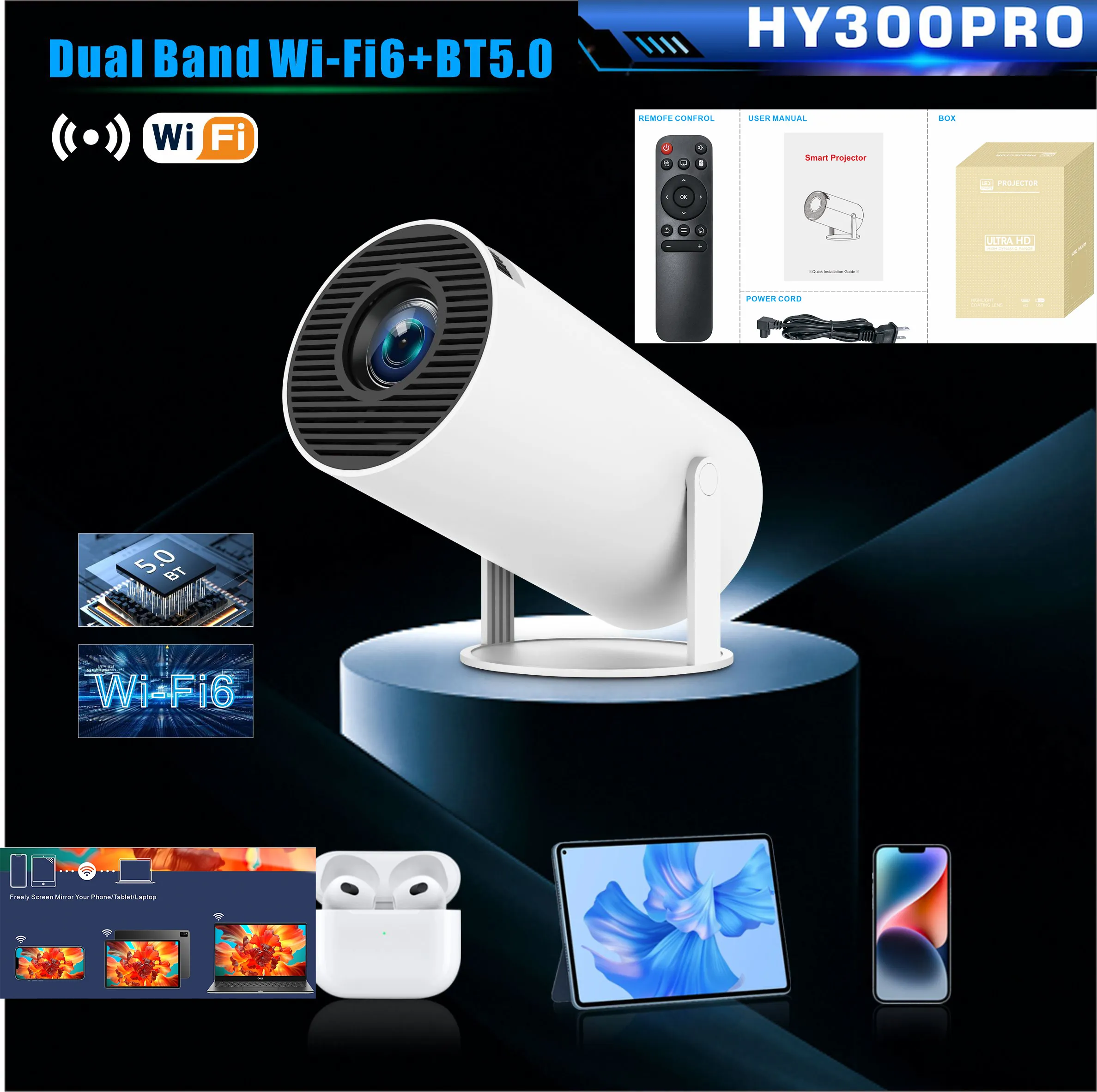 Projector 4K HY300 Pro Android 11 Home Cinema Mini Projector Dual WiFi ...