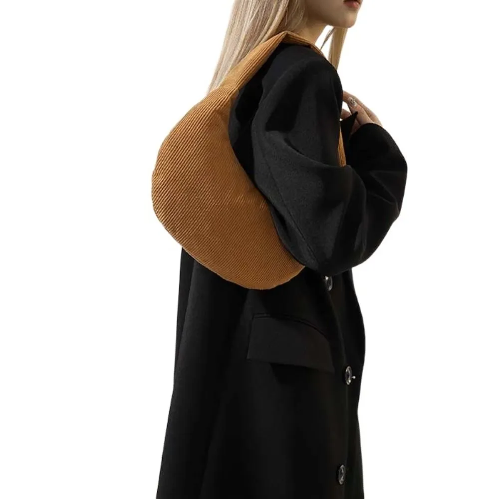 Large Corduroy Half-Moon Shoulder Bag - Korean Style Tote, Best Seller ...