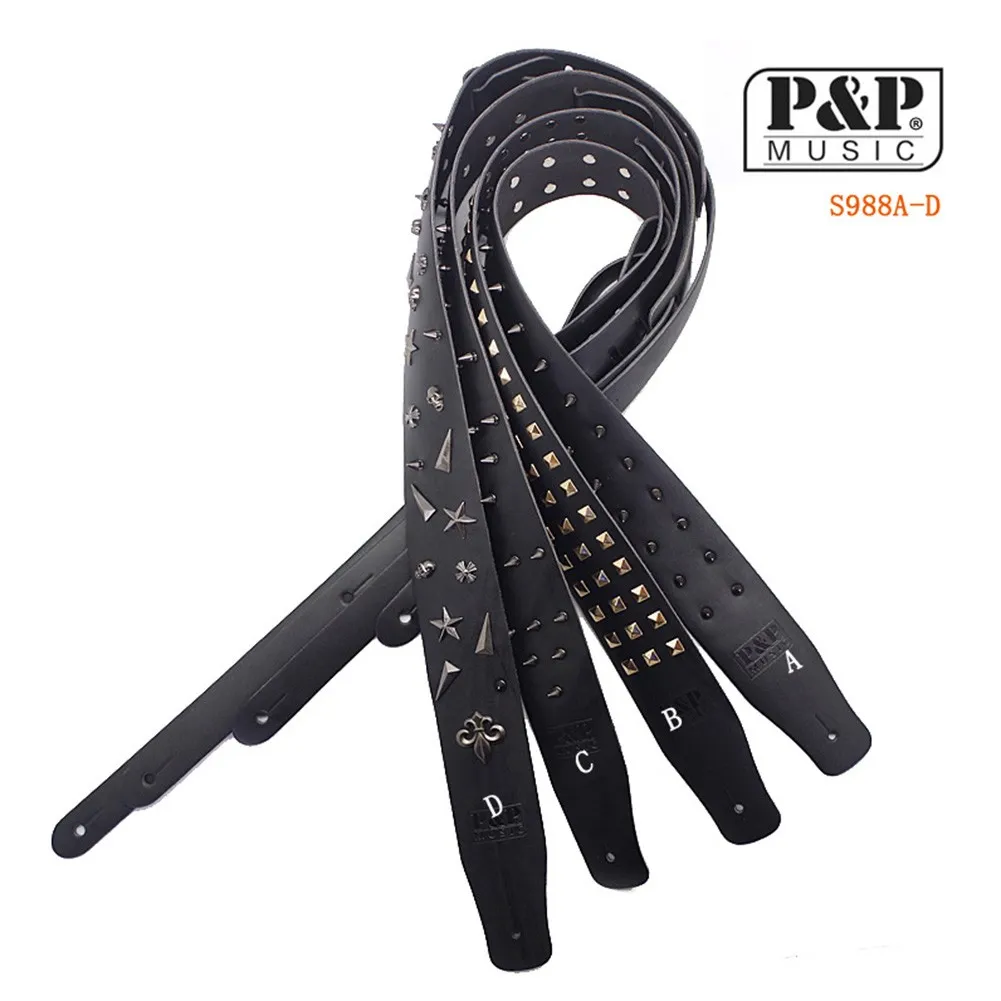 Leather Guitar Strap with Metal Spike Studs Adjustable Heavy-Duty 40-55 ...