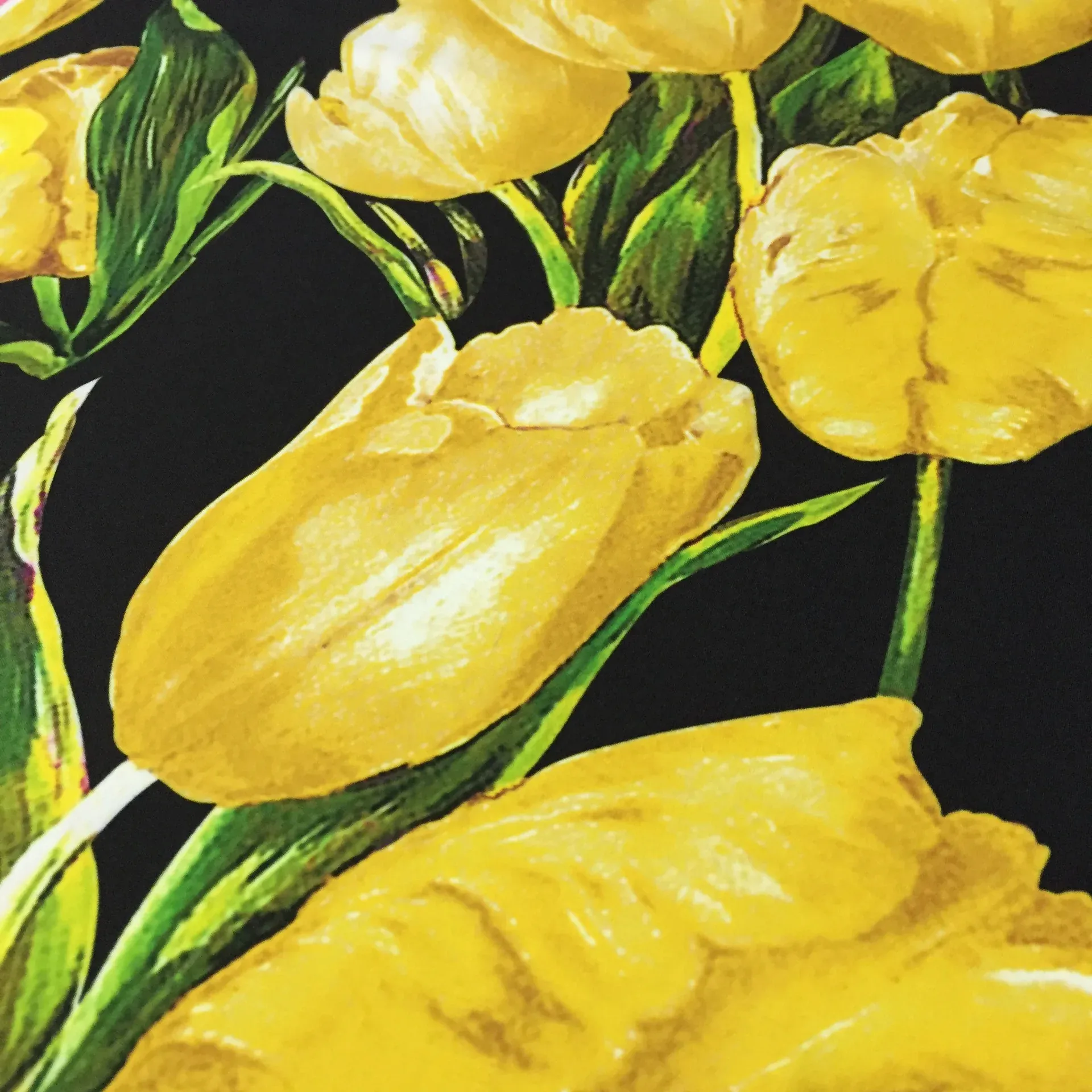 Yellow Tulip Print Fabric - Hand-Painted Style, 100% Polyester Sewing ...