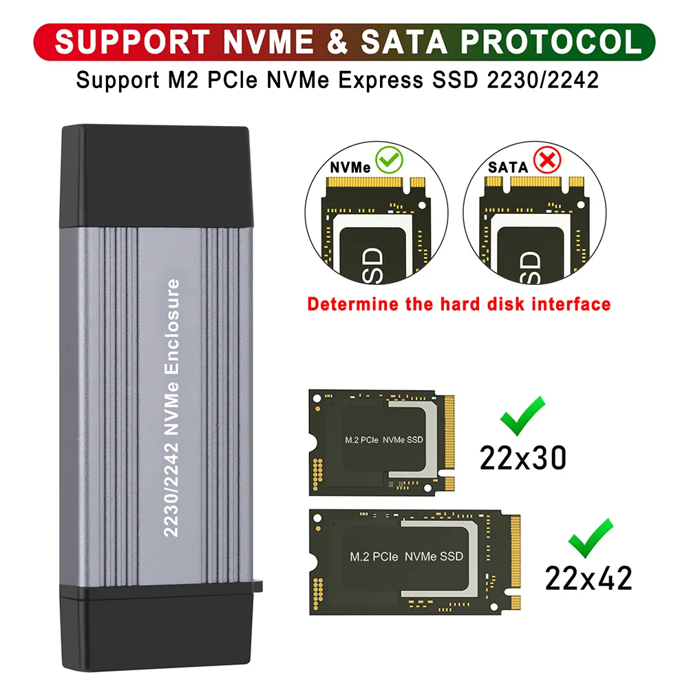External SSD Enclosure - M.2 NVME PCIE with M/M+B...