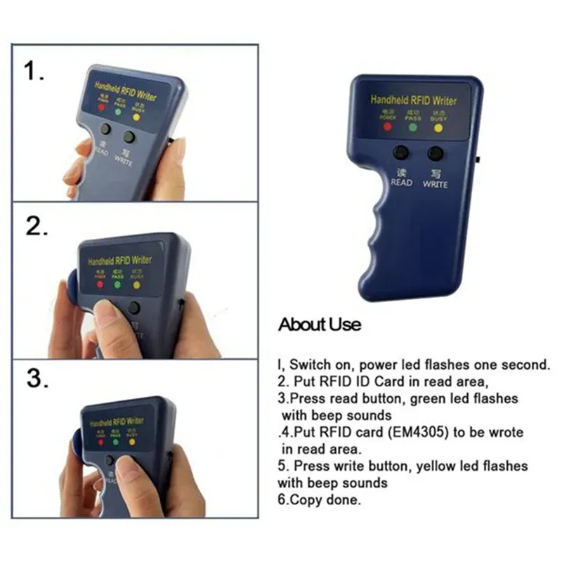 RFID Writer Key Fob Duplicator, 125Khz ID Card Copier & Reader Handheld ...