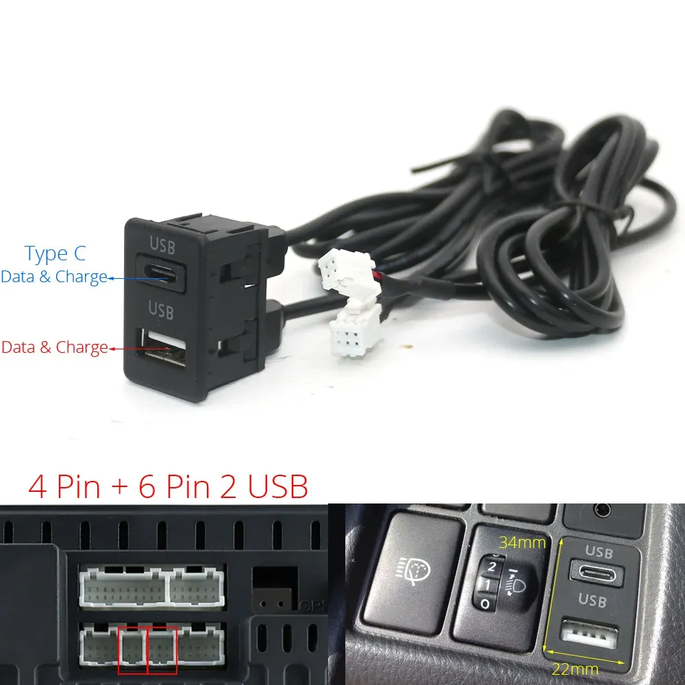 DHgate.com:2" Type-C USB Port Switch Panel RCA Adapter Cable Mount Dash ...