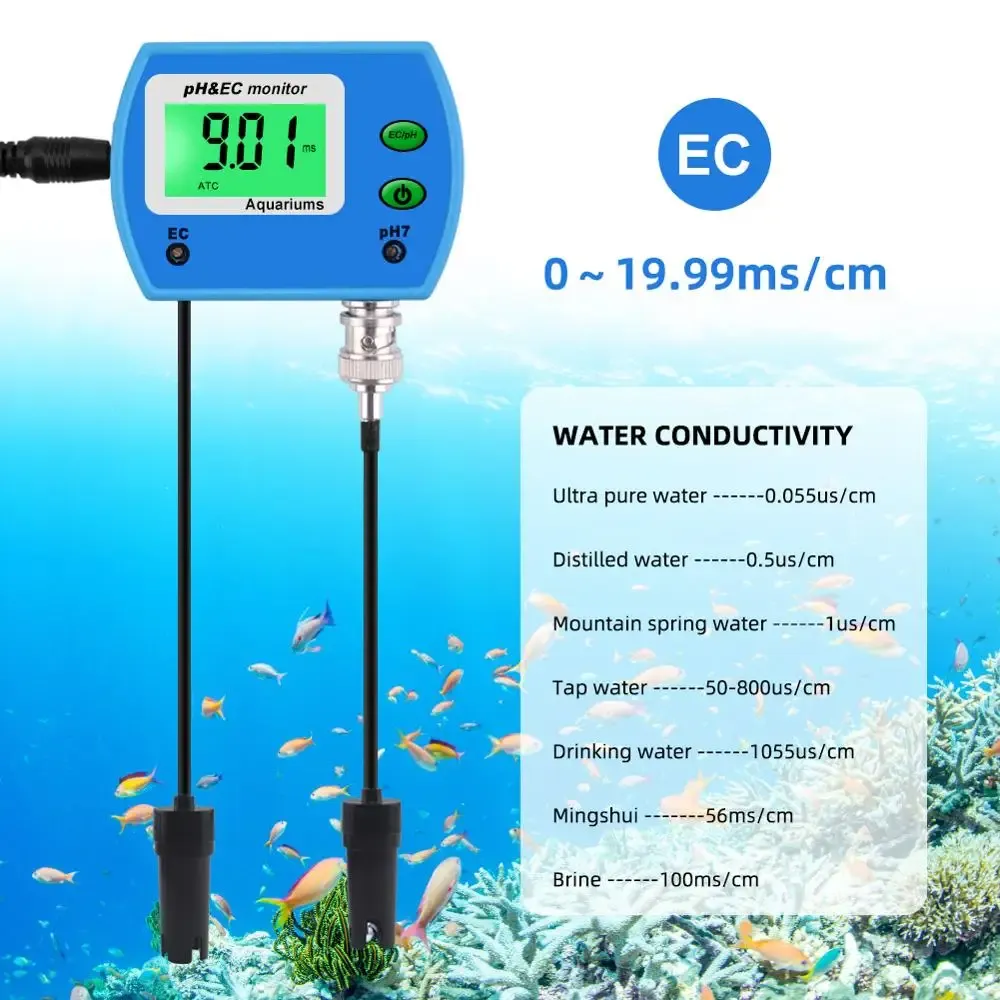 Professional 2-in-1 pH and EC Meter for Aquariums, Multi-Parameter ...