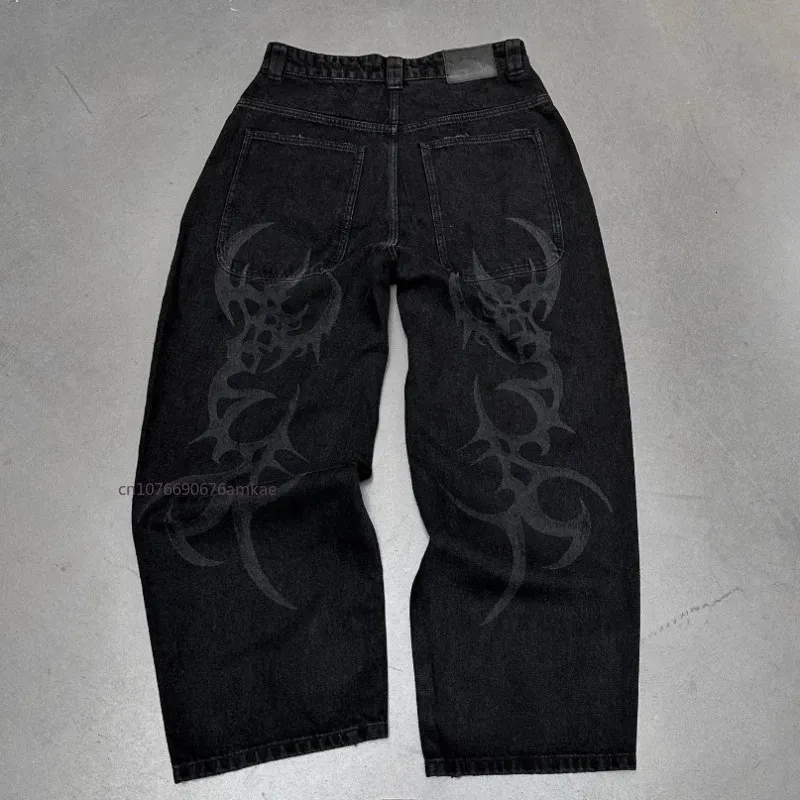 Women's Black Stretch Jeans Dark Personality Patterned Straight Leg ...