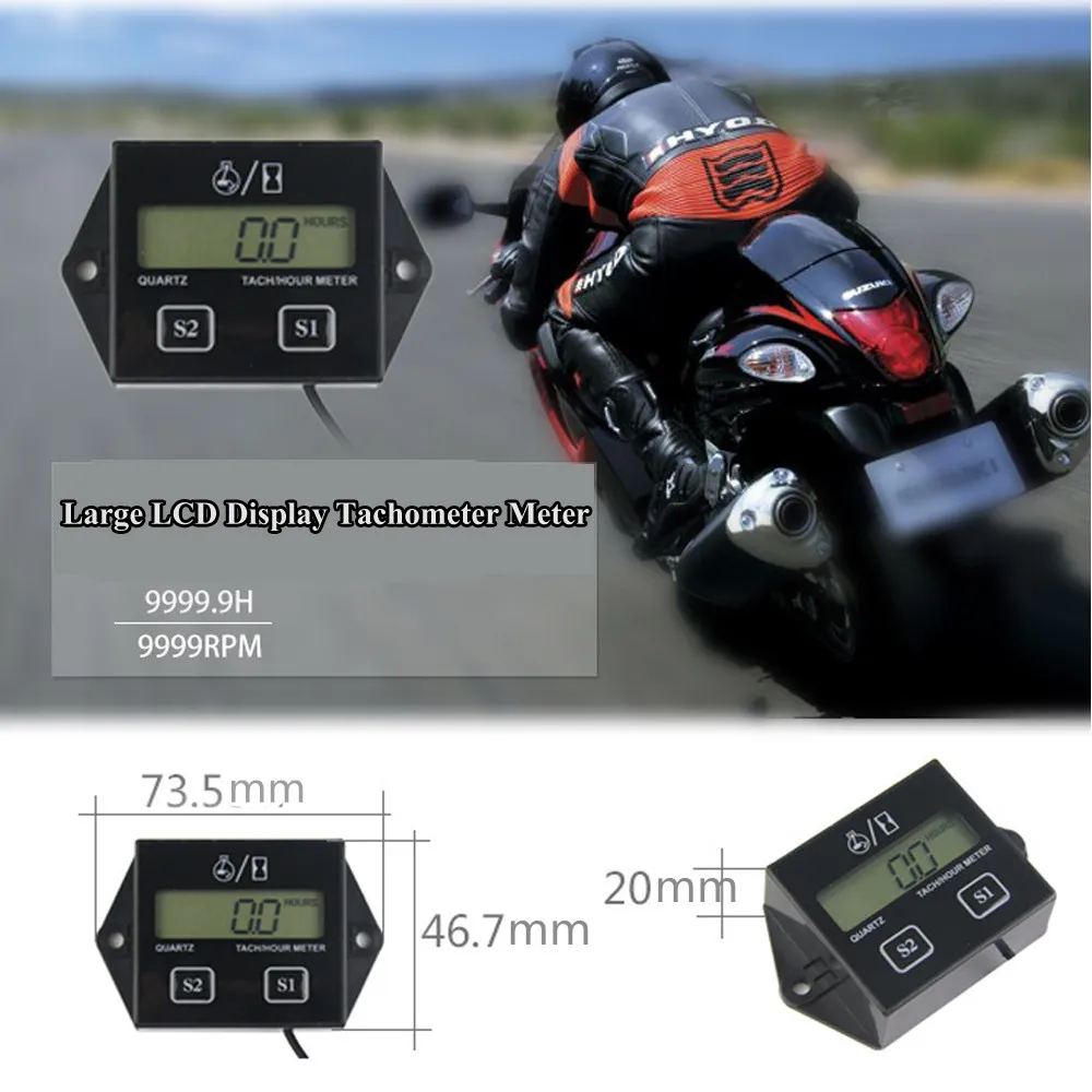 Tach Hour Meter Tachometer: Digital Engine RPM LCD Display For ...
